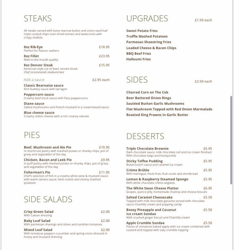 Menu at The White Swan pub & bar, Scotter