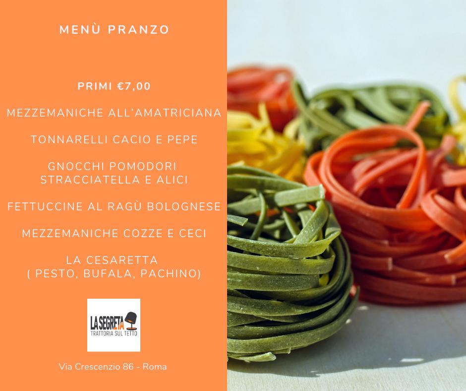 Carta del restaurante La Segreta Roma - Trattoria Sul Tetto, Roma