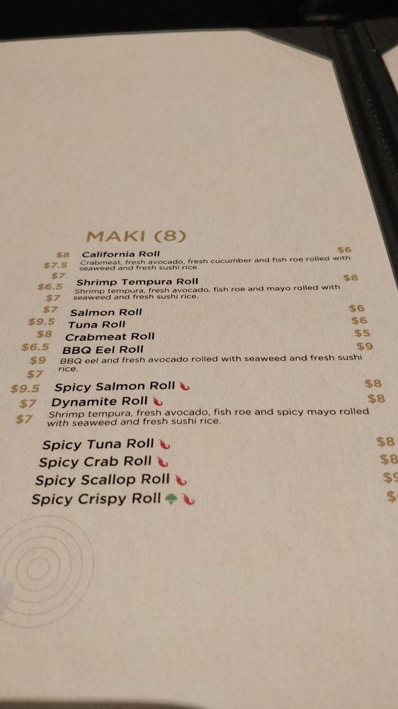 Menu at WIND Japanese and Thai restaurant, Mississauga