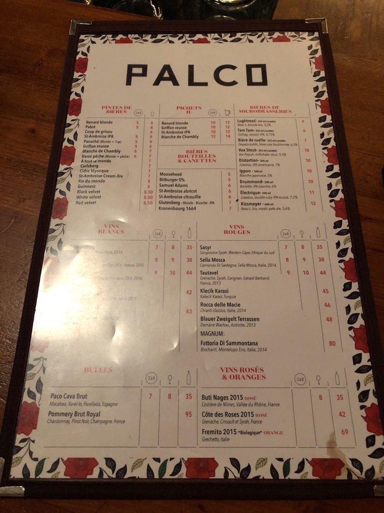 Menu at Bar Palco, Montréal