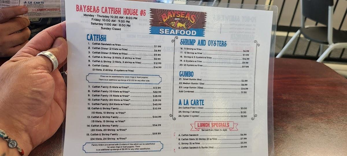 Menu at Bayseas Catfish House #5 restaurant, San Antonio, Jones ...