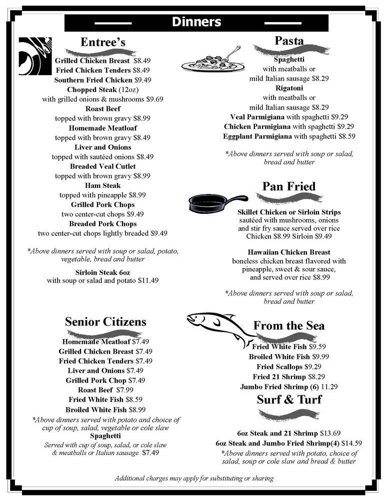Menu at Brookfield Family Diner restaurant, Brookfield Center