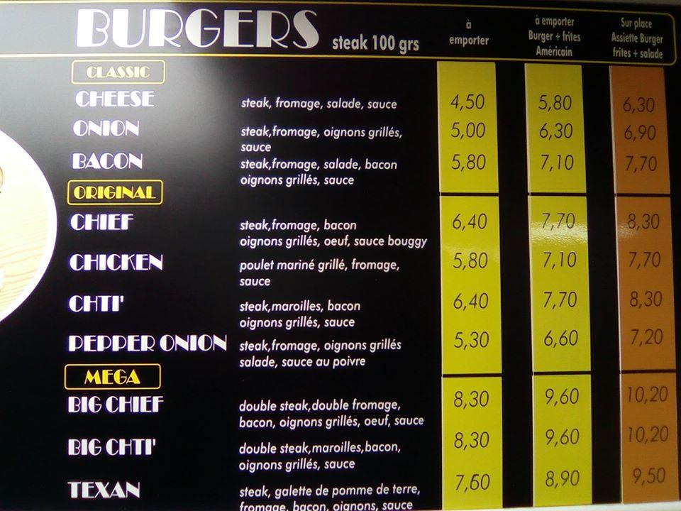 Menu au Burger Canteen fast food, Laon, 13 Av. Carnot
