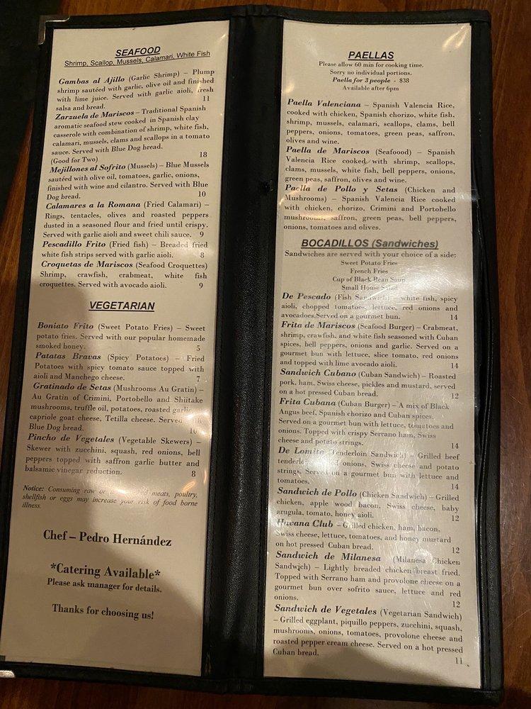 Menu at Mojito Tapas Restaurant, Louisville