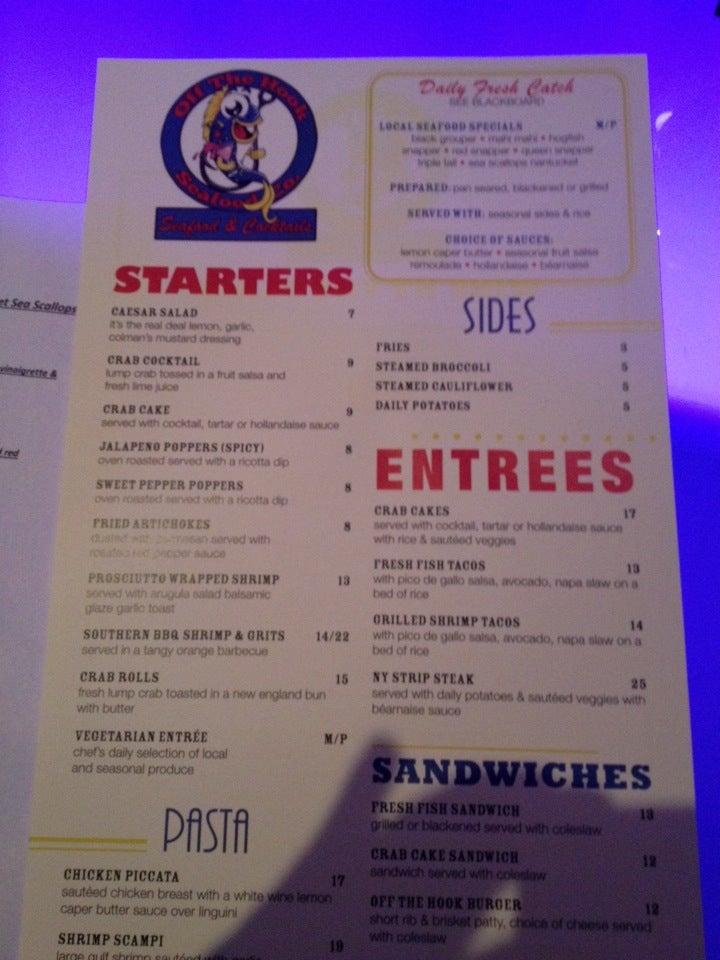 Menu at Off The Hook Seafood Restaurant, Sarasota