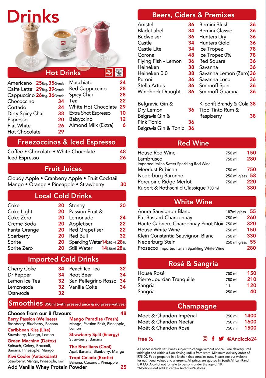 Menu at Andiccio24 Norwood restaurant, Johannesburg, 79 Grant Ave