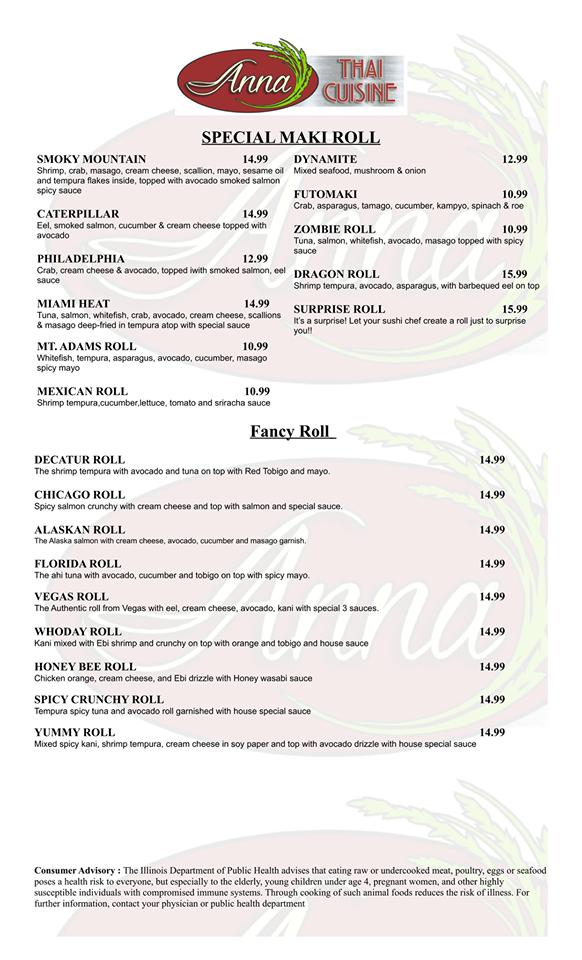 Menu at Anna Thai Restaurant, Decatur, 253 N Main St