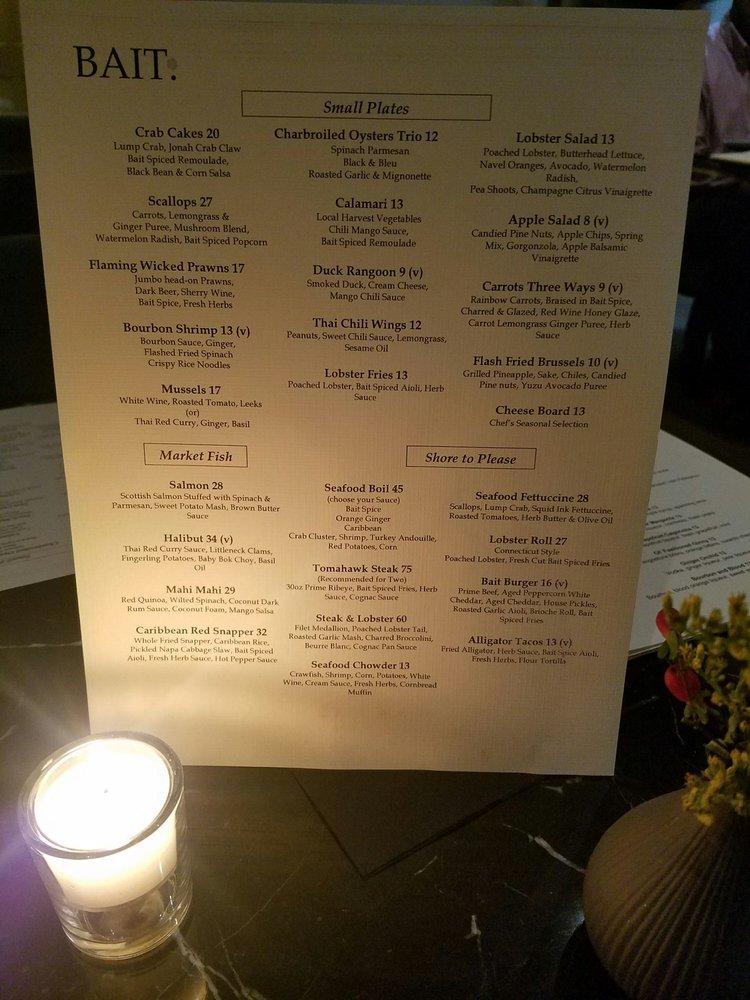 Menu at Bait pub & bar, St. Louis, Lindell Blvd
