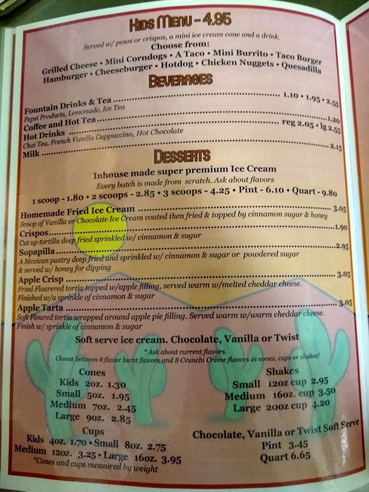 Menu at Border Fare Restaurant, Harlan