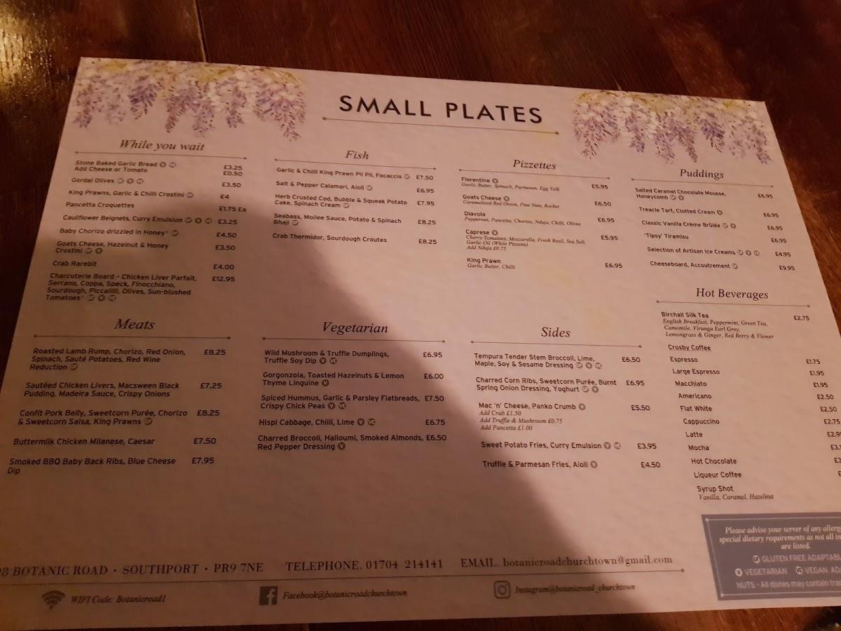 Menu at Botanic Road Kitchen restaurant, Southport