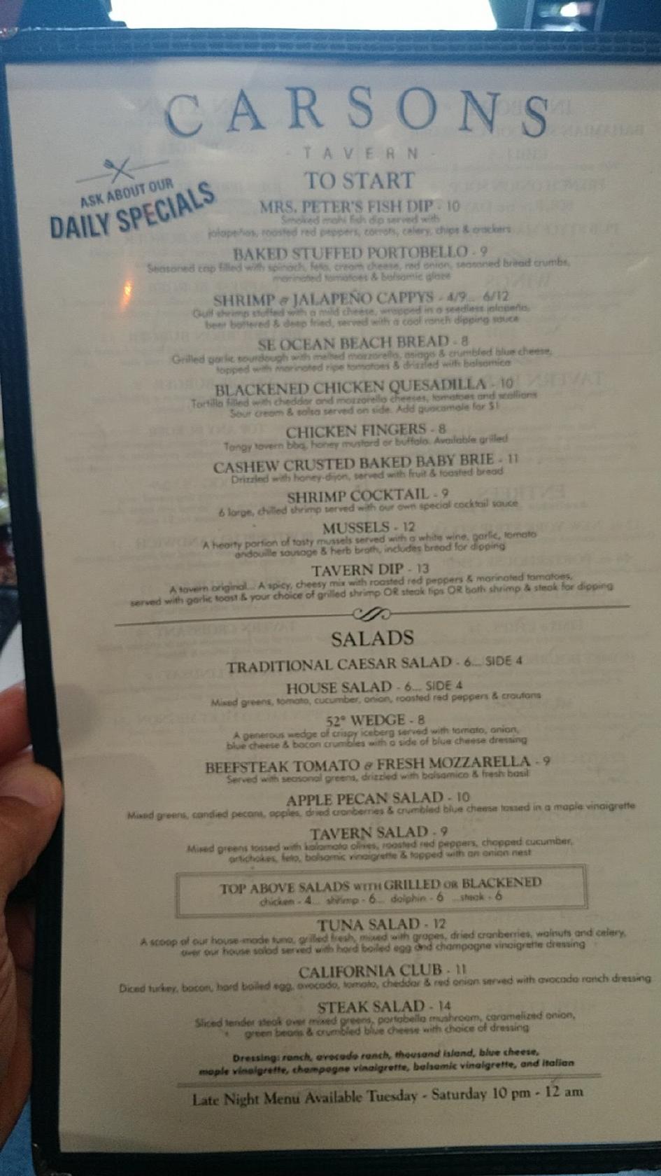 Menu at Carsons Tavern pub & bar, Stuart