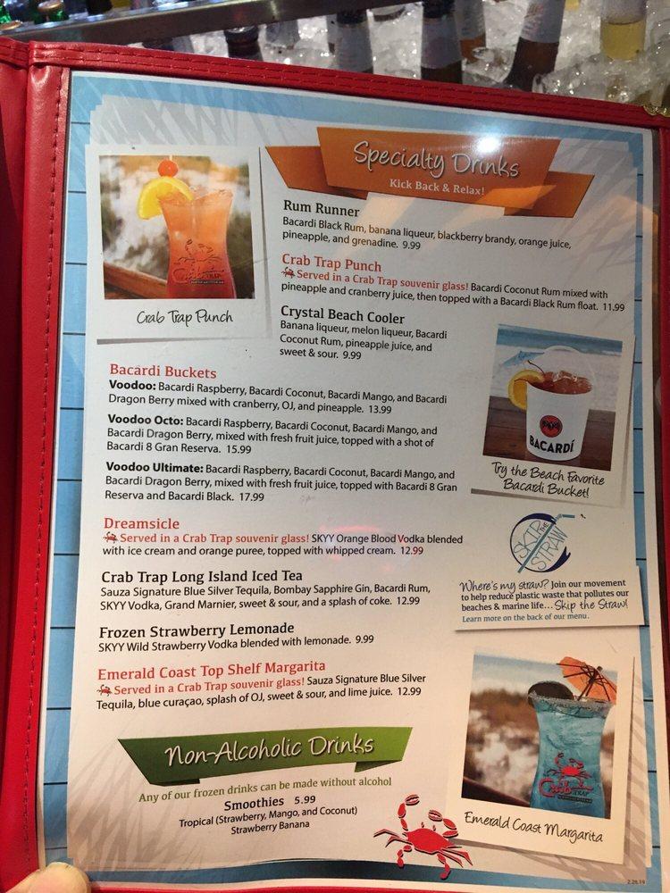 Menu at Crab Trap, Fort Walton Beach restaurant, Fort Walton Beach