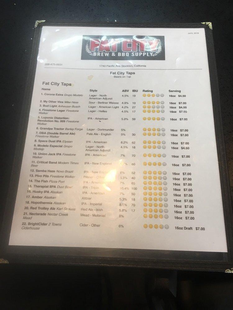 Menu at Fat City Brew & BBQ, Stockton, Pacific Ave