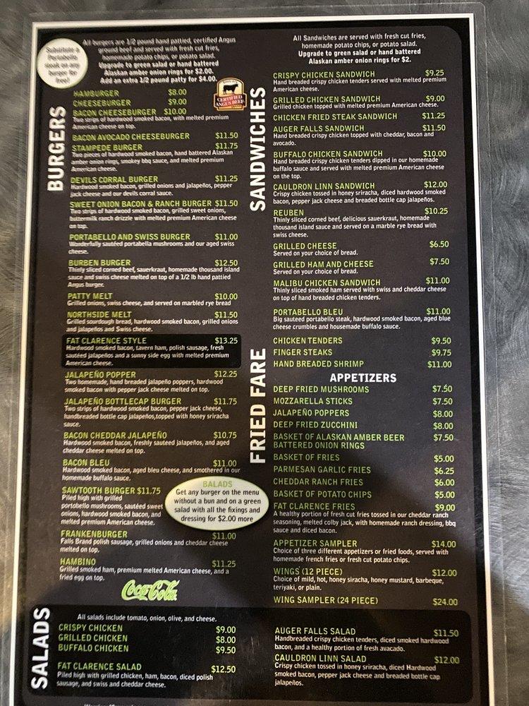 Menu at Fat Clarence's Pub and Grub, Jerome
