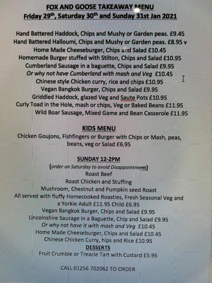 Menu at Fox & Goose pub & bar, Greywell, The St