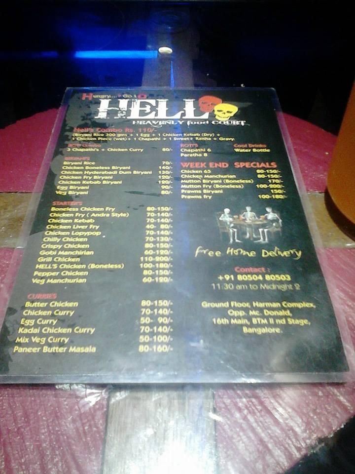 Menu at Hell Heavenly Food Court, Bengaluru