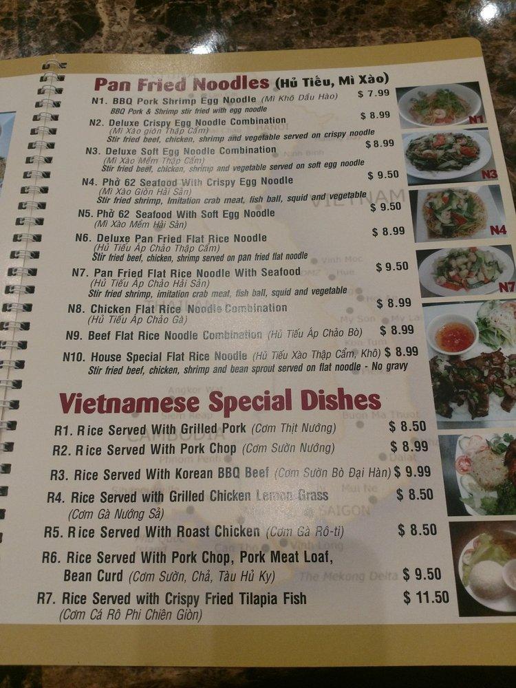 Menu at Phở 62 Grill and Noodle restaurant, Rialto