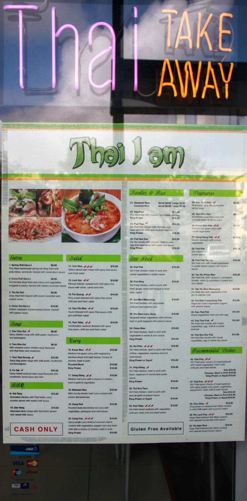 Menu at Thai I Am restaurant, Miami