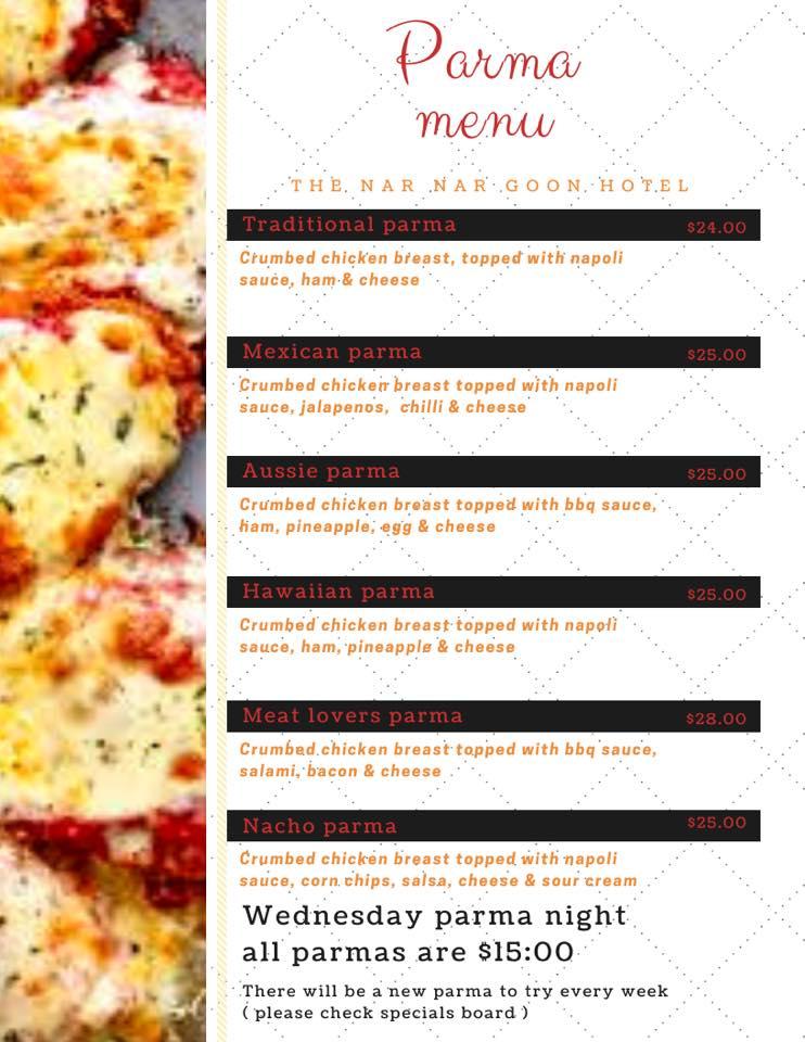 Menu at Nar Nar Goon Hotel pub & bar, Nar Nar Goon