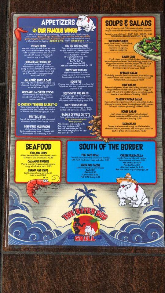 Menu at The River Dog Grill pub & bar, Bullhead City, AZ-95