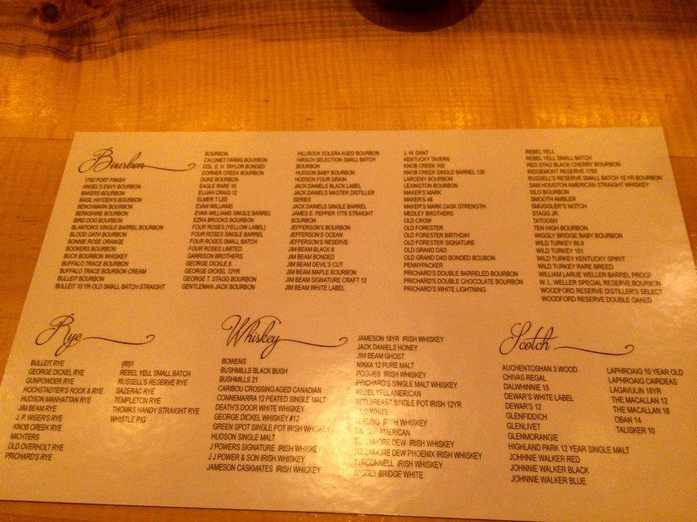 Menu at Timber steakhouse, Portland