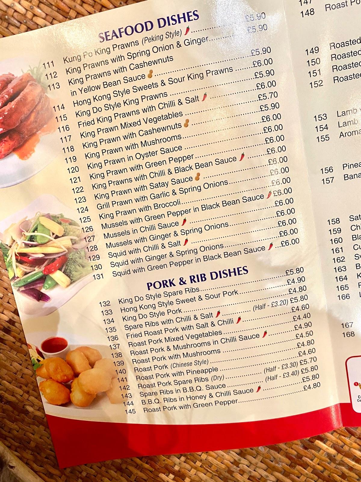 Menu at Yong’s Chinese Take-Away restaurant, Dagenham, East
