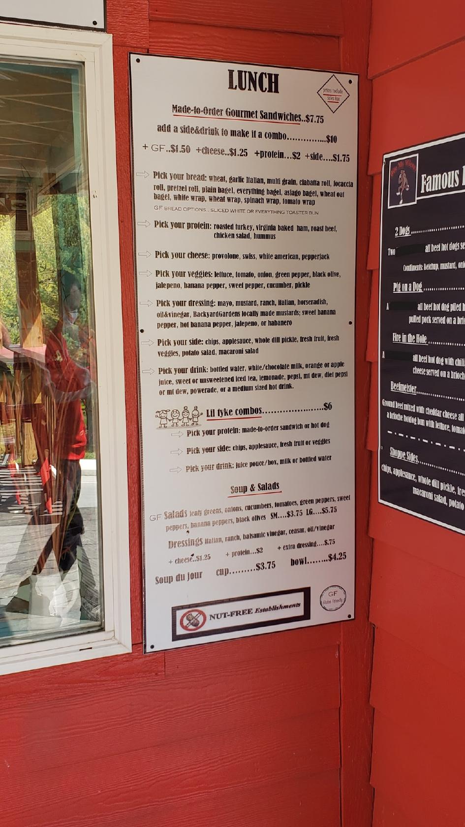 Menu at Bite my Wiener restaurant, Ohiopyle