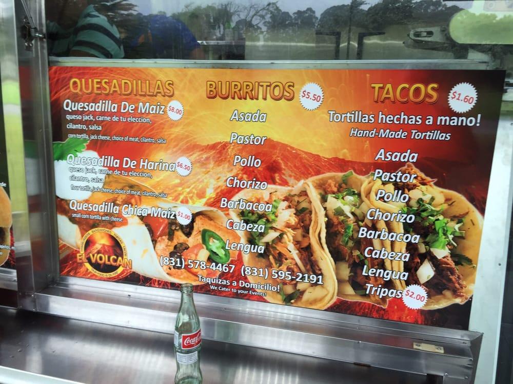 Menu at El Volcan restaurant, Monterey, 848 Del Monte Ave
