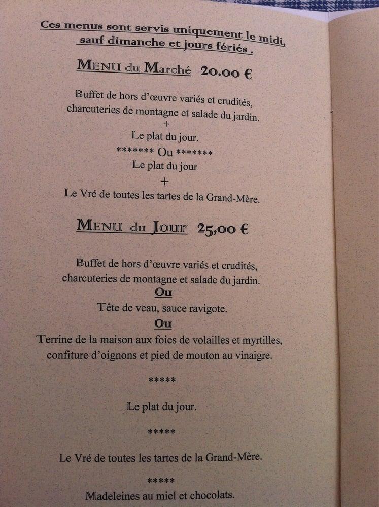 Menu at La Maison Carrier restaurant, Chamonix