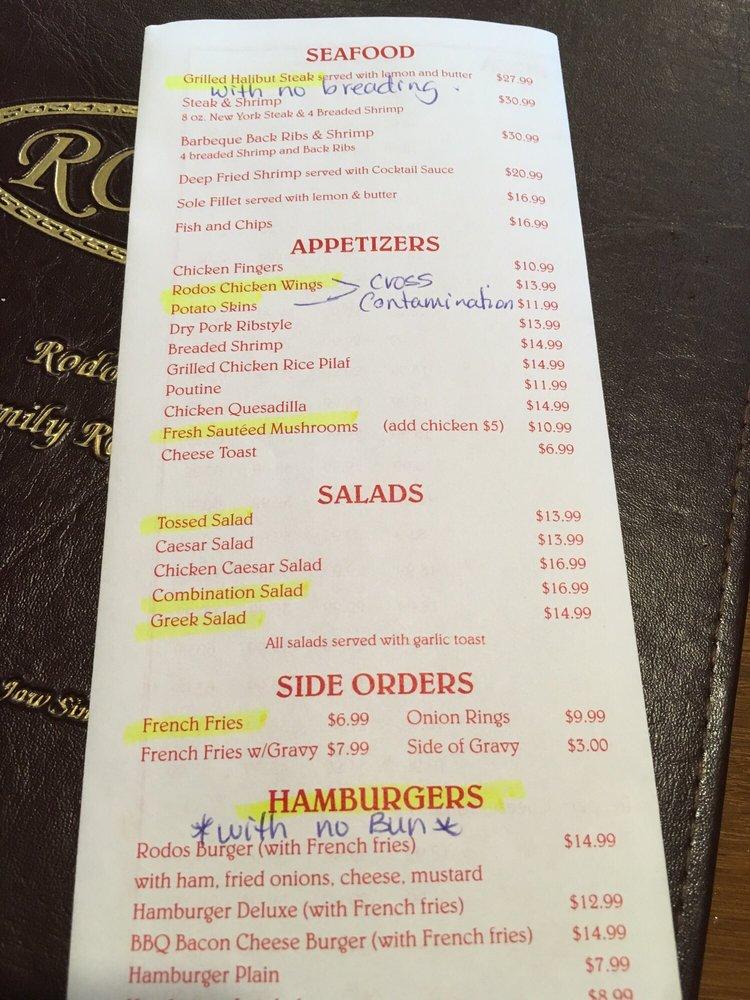 Menu at Rodos Pizza pizzeria, Moose Jaw