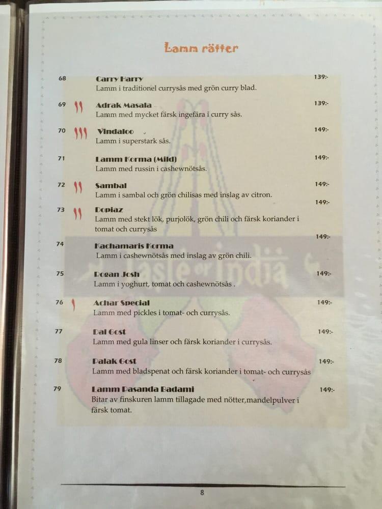 Menu at Taste of India Sea street Sushi restaurant, Hudiksvall, Möljen