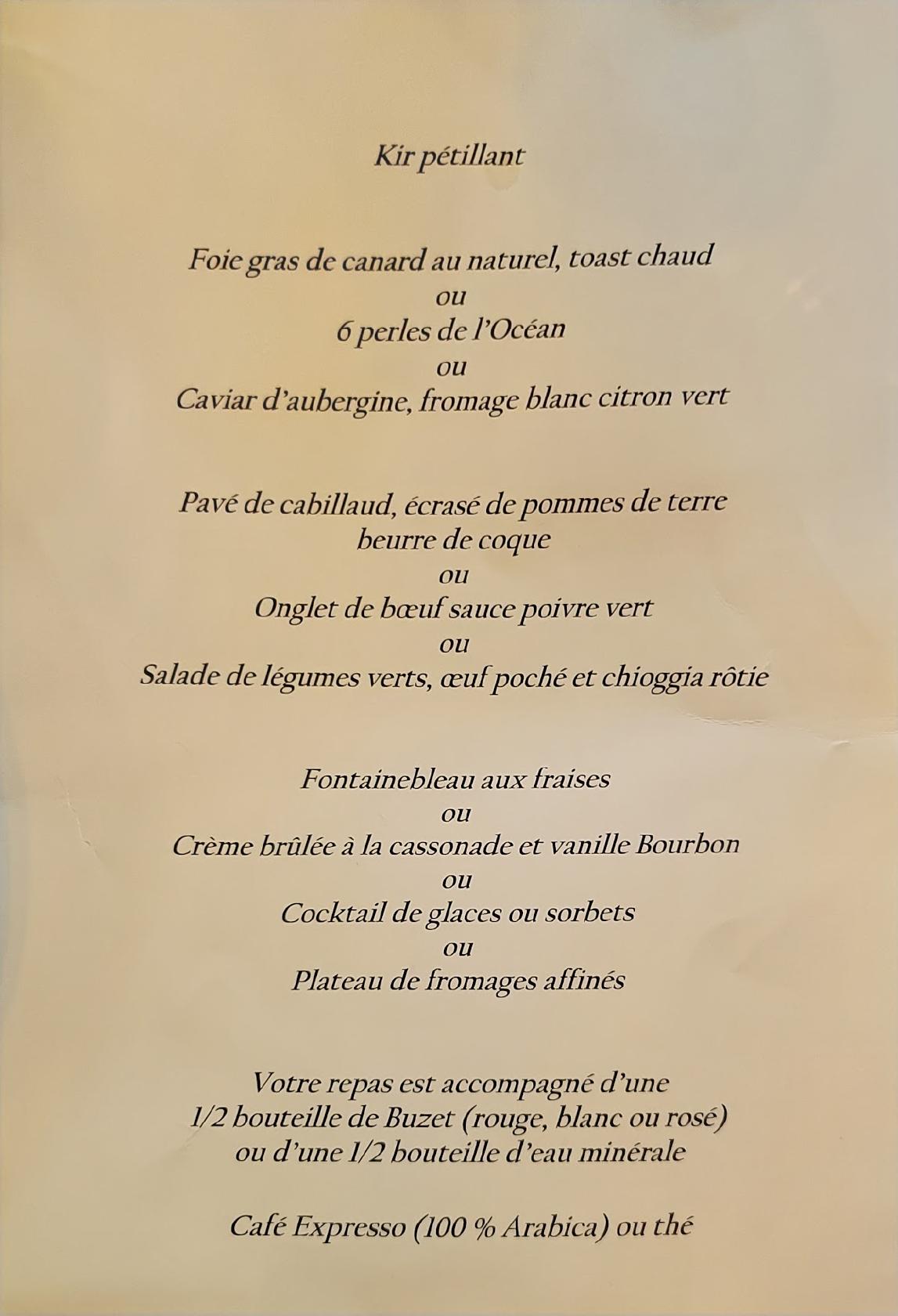 Menu au L'Auberge Dab restaurant, Paris, 161 Avenue de Malakoff
