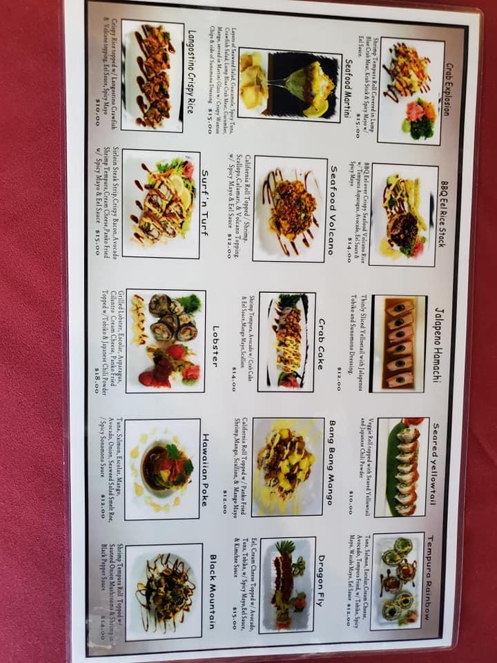 Menu at Azu Lucy Ho's restaurant, Tallahassee