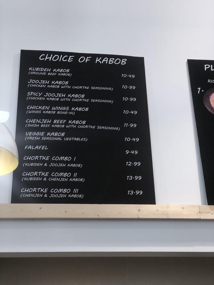 Menu at Chortke restaurant, Rochester