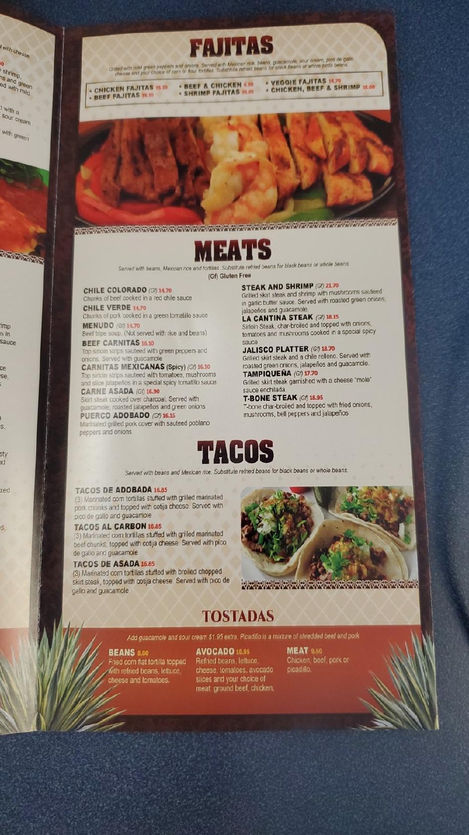 Menu at El Mezcal restaurant, Dell Rapids