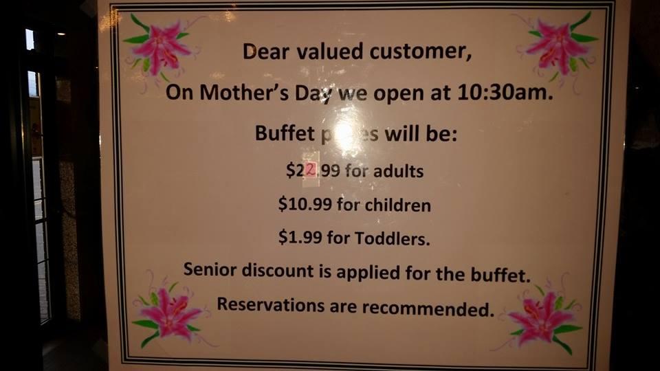 Menu at Kingsway Buffet restaurant, Sudbury