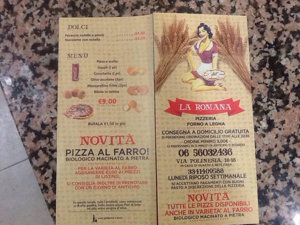 Speisekarte von La Romana pizza, ROM, Via Polinesia