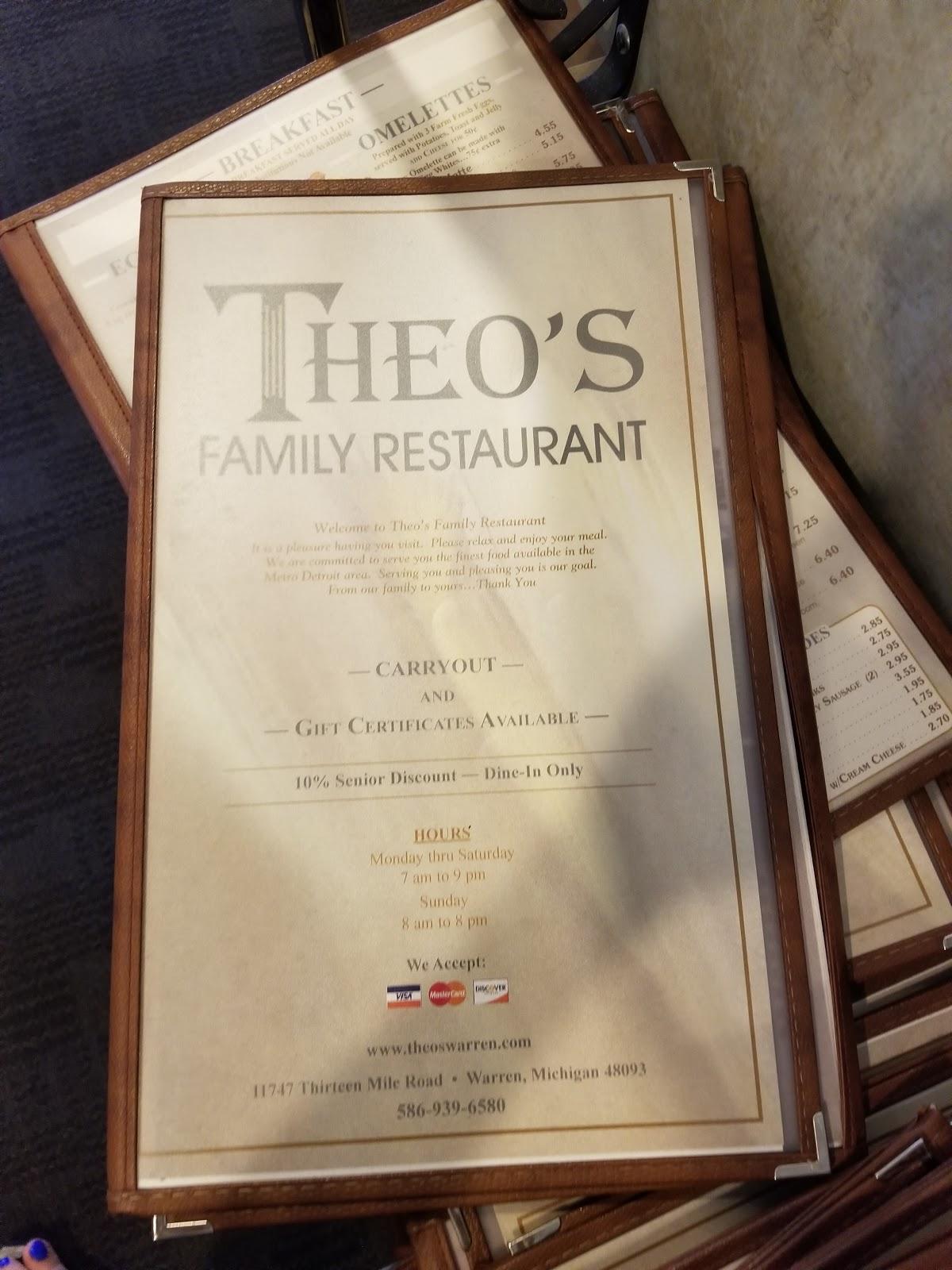 Menu at Theo's Family Restaurant, Warren