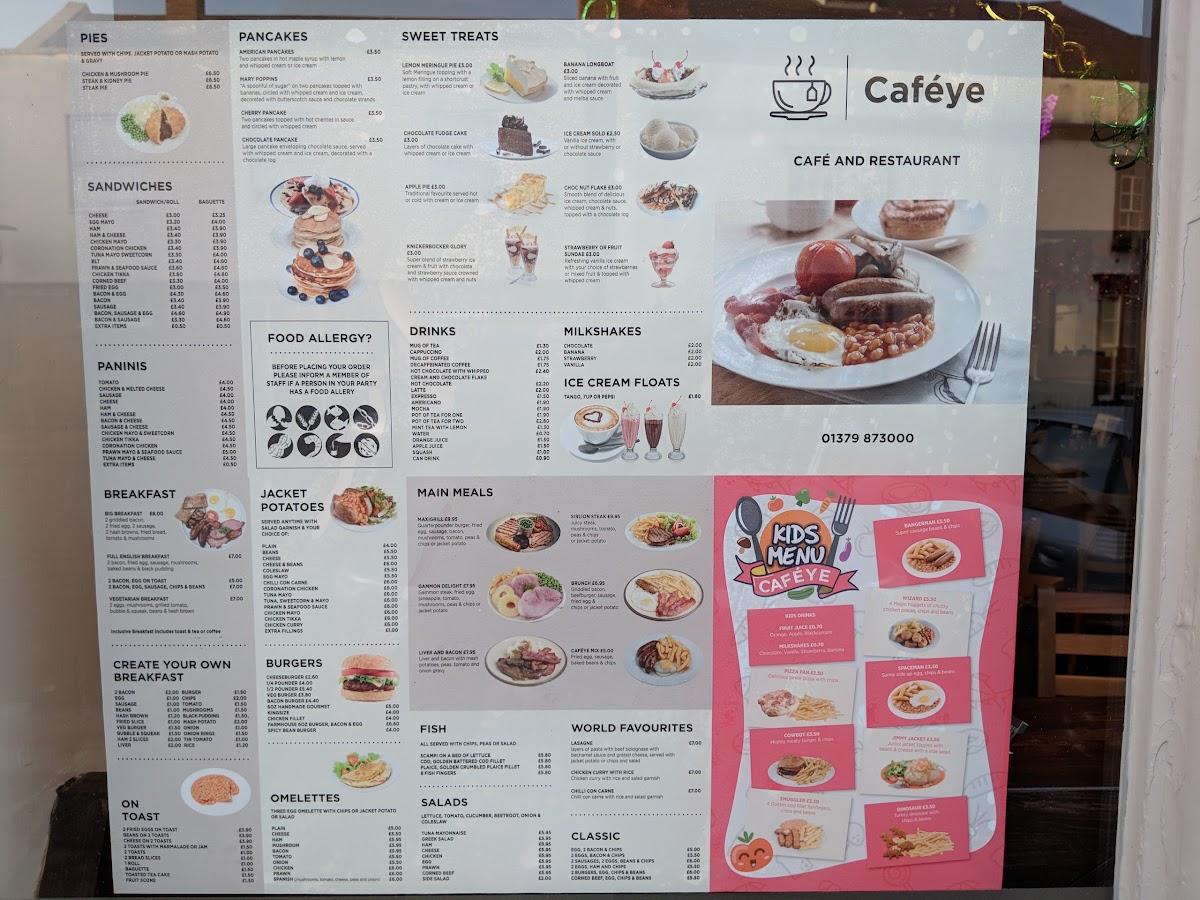 Menu at Caféye restaurant, Eye