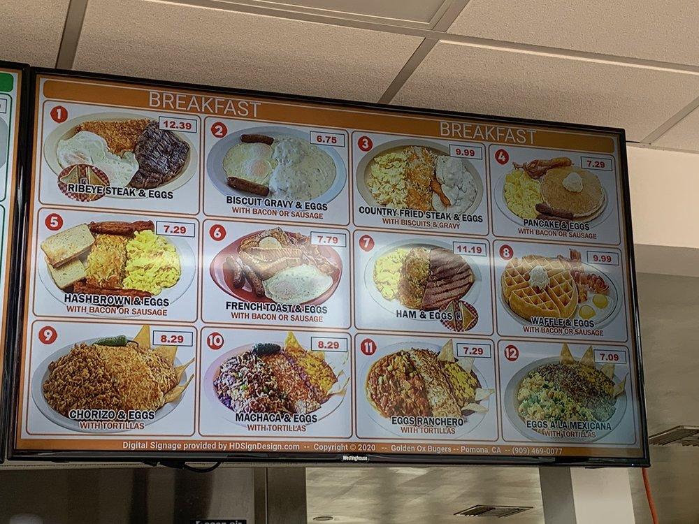 Menu at Golden Ox restaurant, Pomona