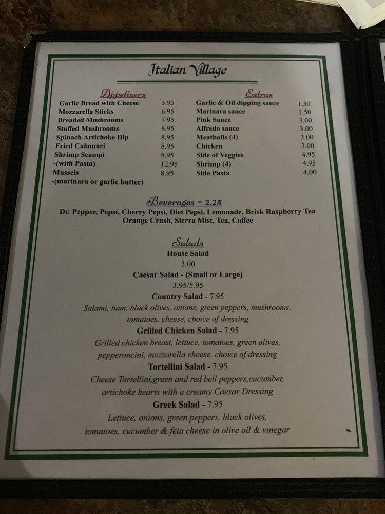 Menu at Italian Village restaurant, Corsicana