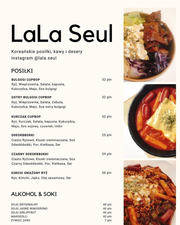 Menu at LaLa Seul restaurant, Katowice