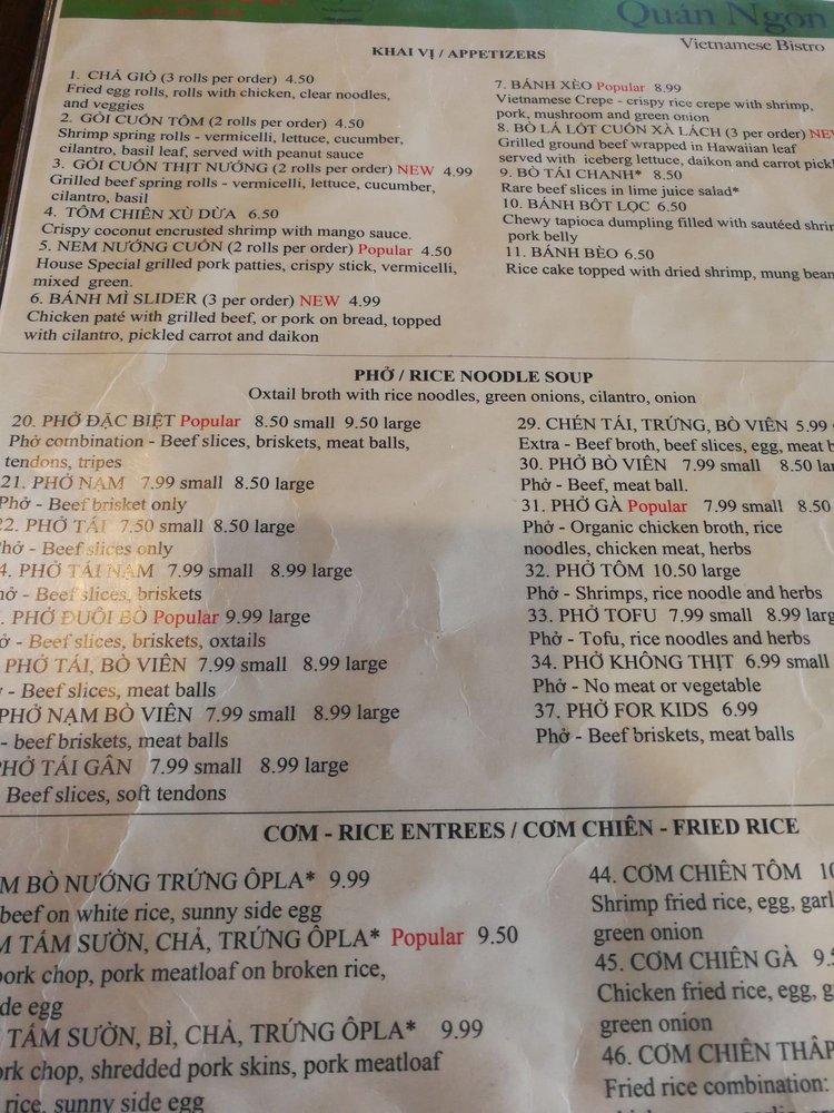 Menu at Quán Ngon Vietnamese Bistro restaurant, Madison Heights ...
