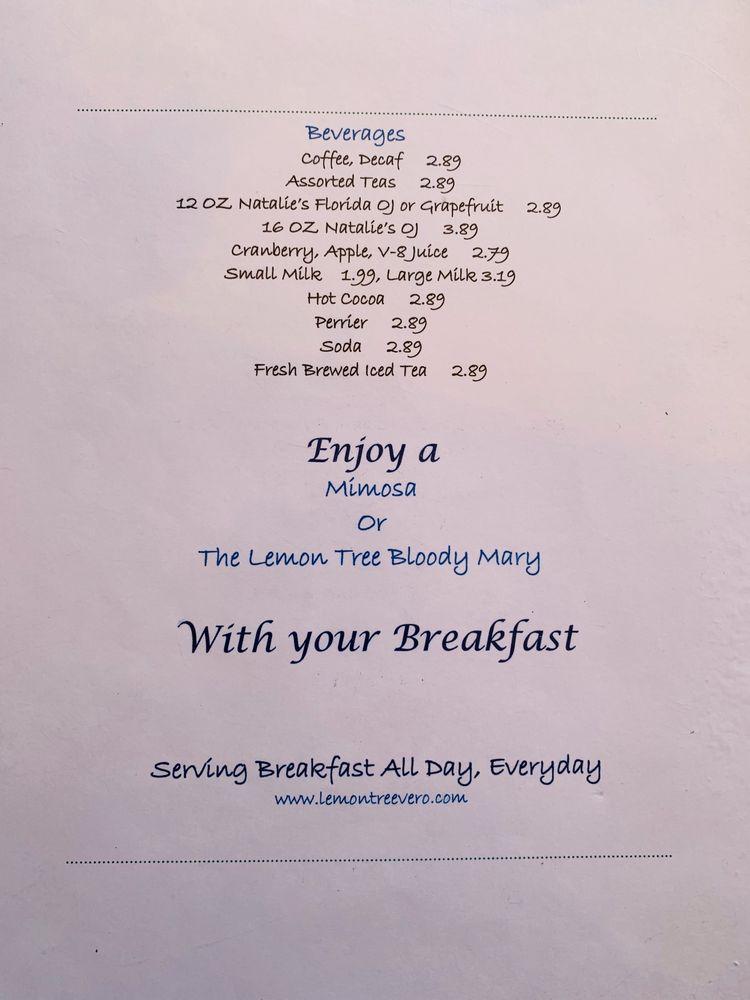 Menu at The Lemon Tree restaurant, Vero Beach