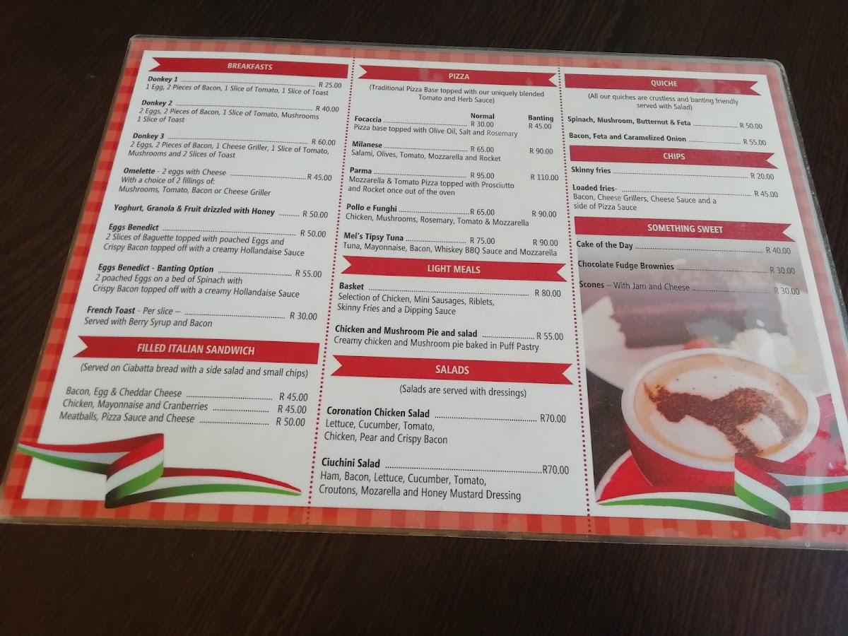 Menu at Three Little Donkeys Coffee Shop cafe, Nelspruit
