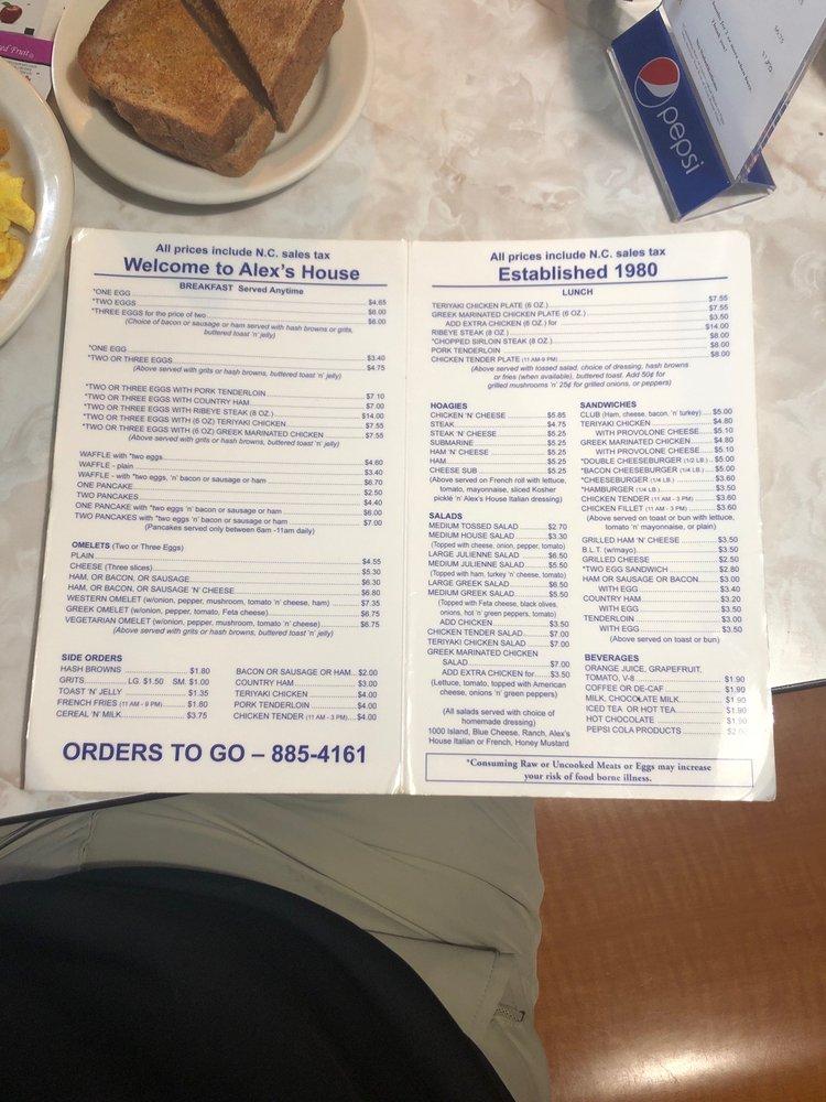 Menu at Alex's House restaurant, High Point