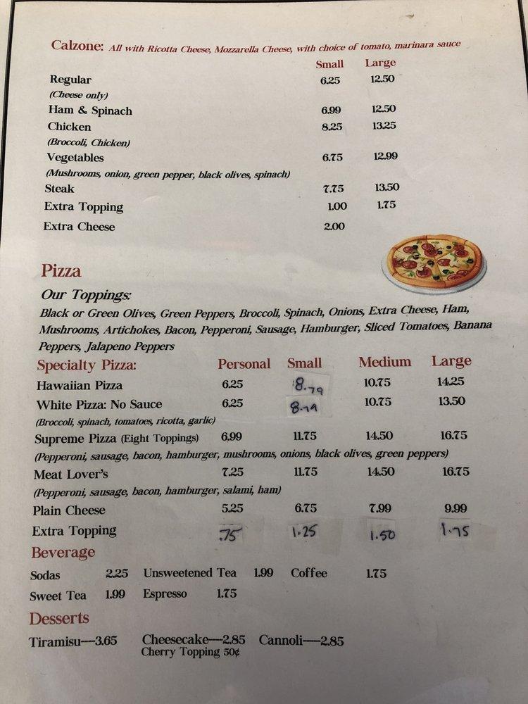 Menu at Caruso's pizzeria, Mebane, E Main St
