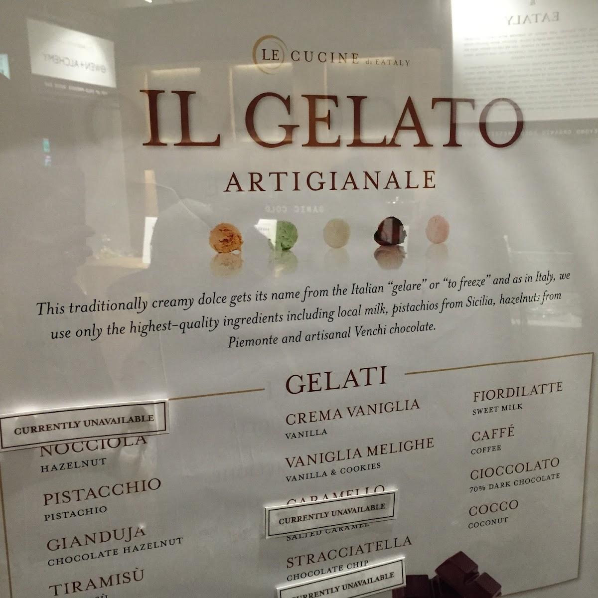 Menu at Eataly pizzeria, Chicago