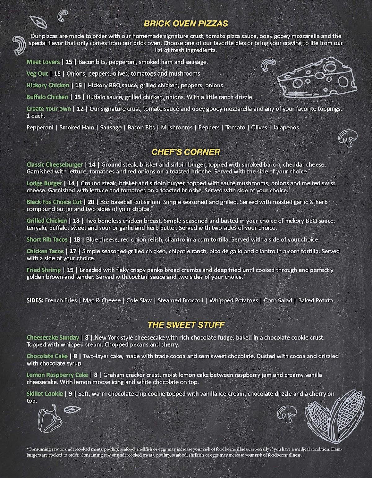 Menu at Fox Den pub & bar, Pigeon Forge