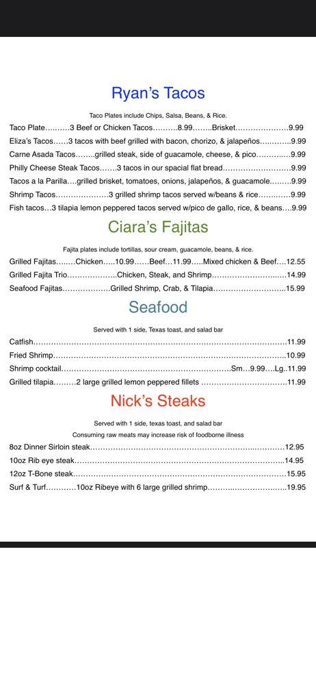 Menu at Jimenez Rancho Grande restaurant, Lovington